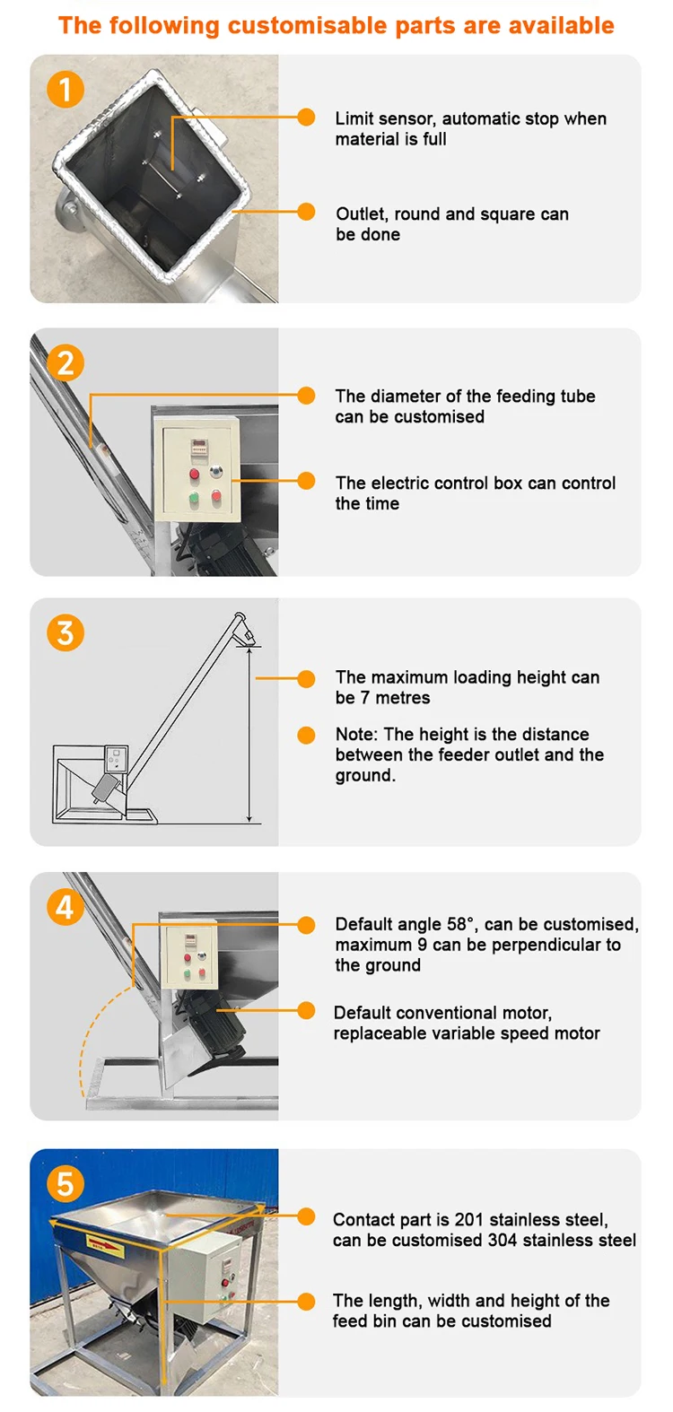 Stainless Steel Incline Tube Screw Conveyor Feeder