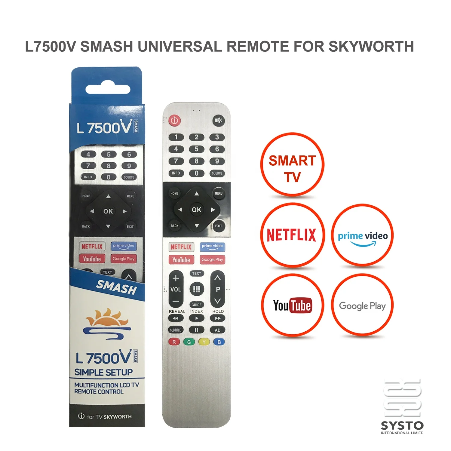 SYSTO L7500V TV Remote Control - Skyworth LCD Replacement