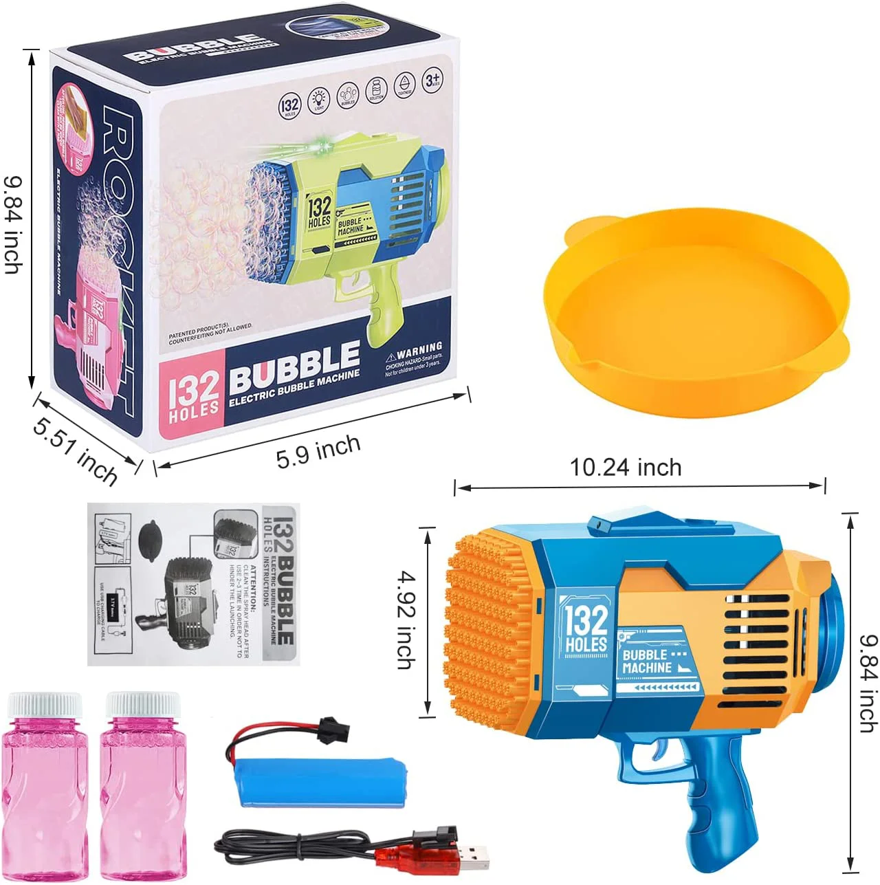 132-hole Electric Bubble Bazooka Gun Rocket Boom With Light Bubble ...