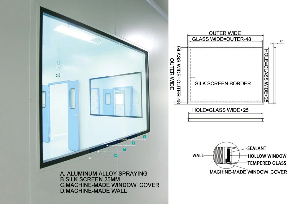 Interior Single Swing Cleanroom Windows Stainless Steel Cleanroom ...