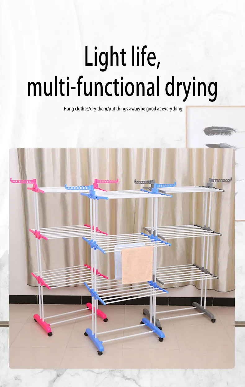 Folding Telescopic Floor-standing Double Pole Cloth Drying Rack 4 Tier ...