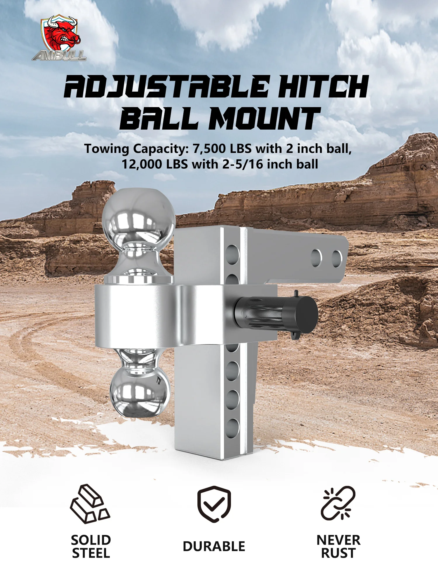 Ambull Reasonable Price 3ton Multi-Use Trailer Hitch Ball Mount Pintle ...