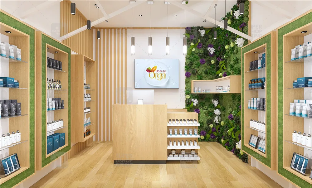 Modern Medical Store Display Counter Design Natural Cashier Reception ...