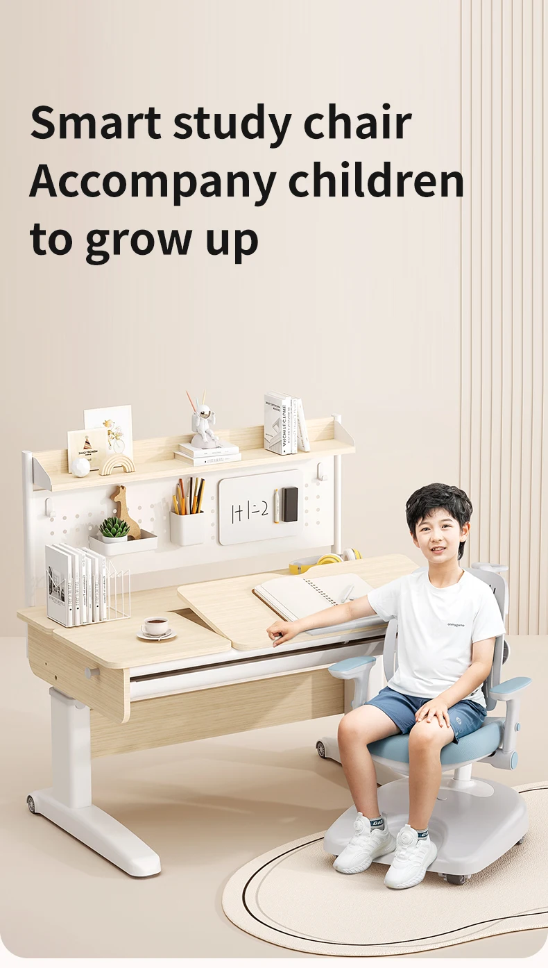 Wooden Ergonomic Children Learning Table with Bookshelf Home Furniture ...