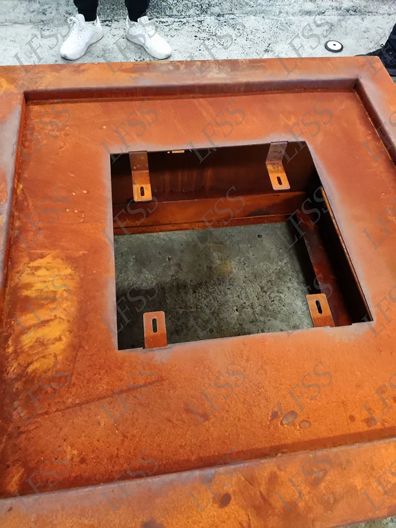 Gas Outdoor Firepit Water Feature Low Smoke Square Corten Steel Fire ...