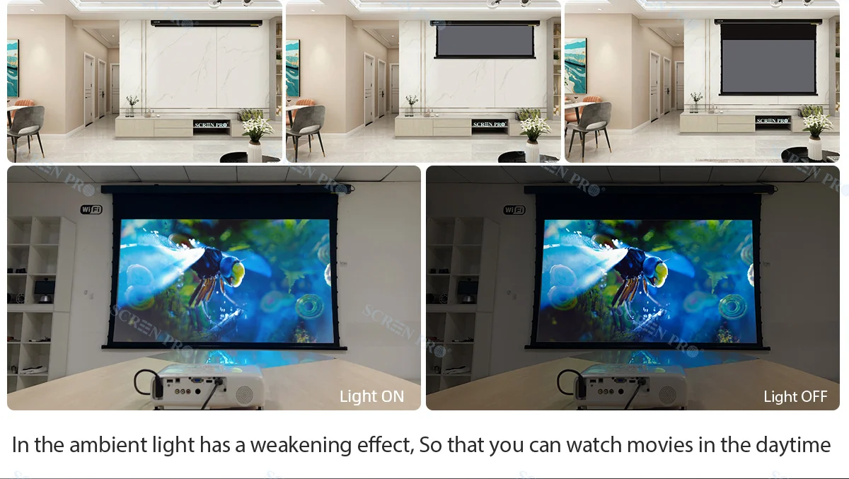 Screen Pro 92-180 Inch 4k Motorized Alr Tab Tension Long Throw ...