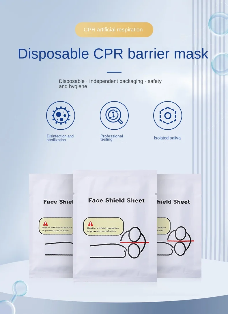 50 Pcs / Box Disposable CPR Training Barrier Face Shield Breathing Mask ...
