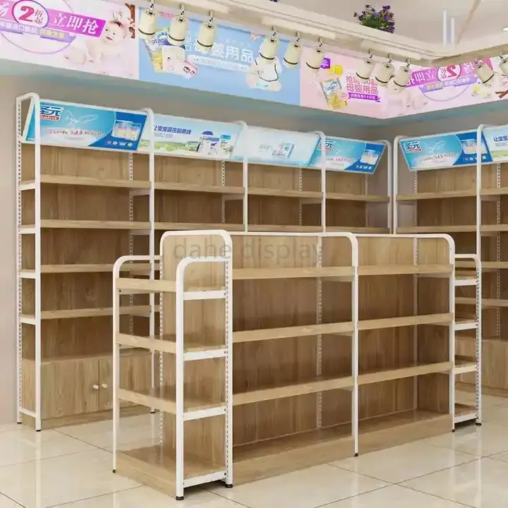 Miniso Style Wooden Supermarket Display Rack Gondola Display Stand ...