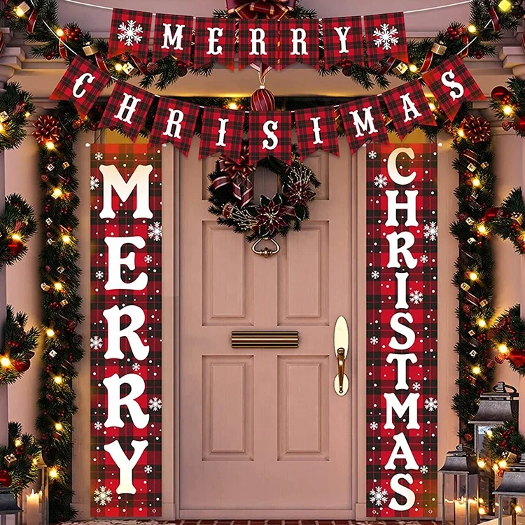Christmas Banners Large Christmas Door Banner Red Black Buffalo Plaid ...