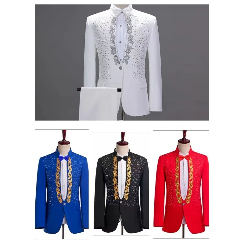 Adult Standing Collar Sequins Singer Host Costume Stage Chorus Men's ...