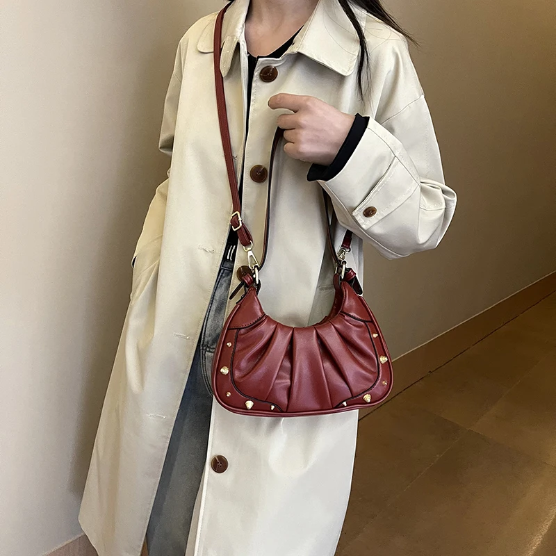 2024 Latest Ladies New Model Handbags Half Moon Rivets Women Underarm ...