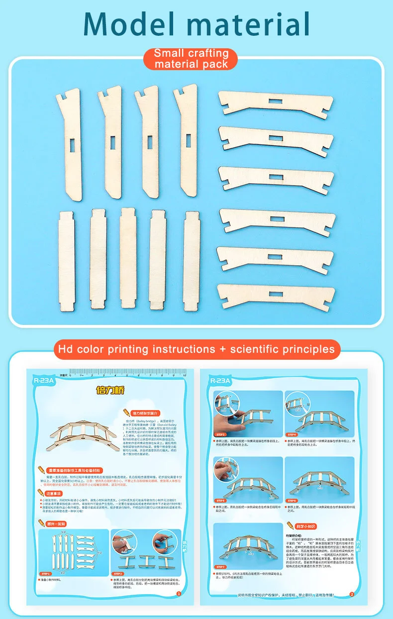 Children Learning DIY Arch Bridge Model Wooden Bailey Bridge Assembly ...