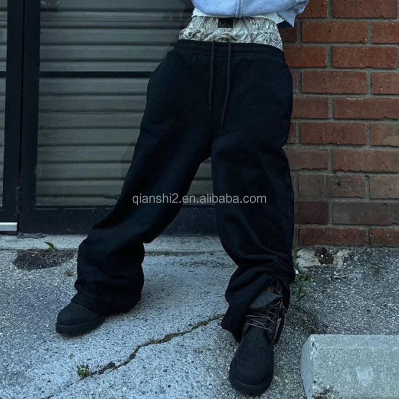 QIANSHI Custom Stacked Track Pants Men Oversize Sweat Pants