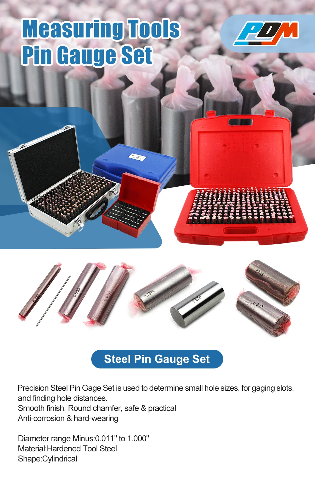 250pcs Minus Pin Gauge Set ZZ Grade 0.251-0.500 Inch