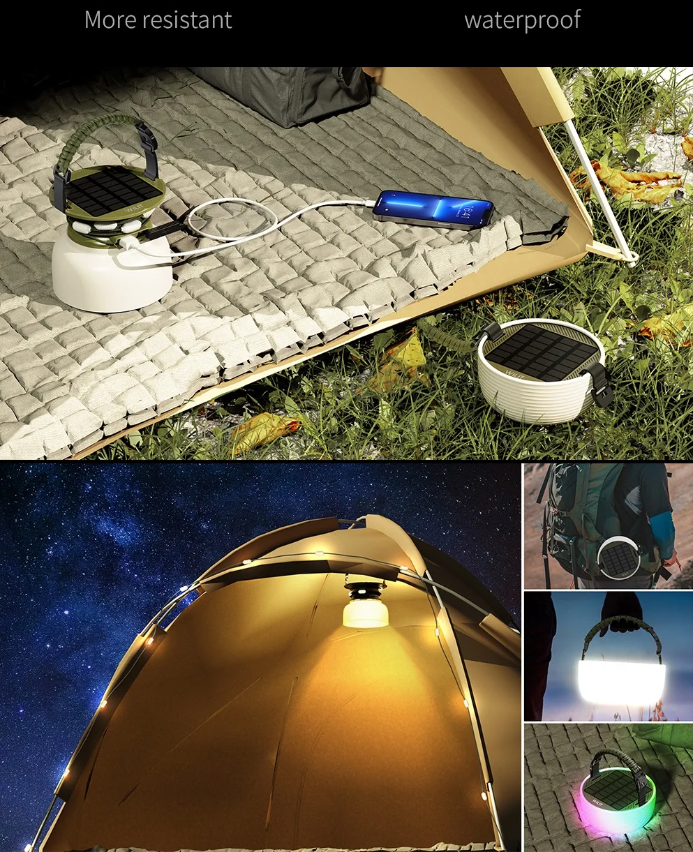 Rgb Led Lights Tent Usb Rechargeable Emergency Ip65 Solar Panel Camping ...