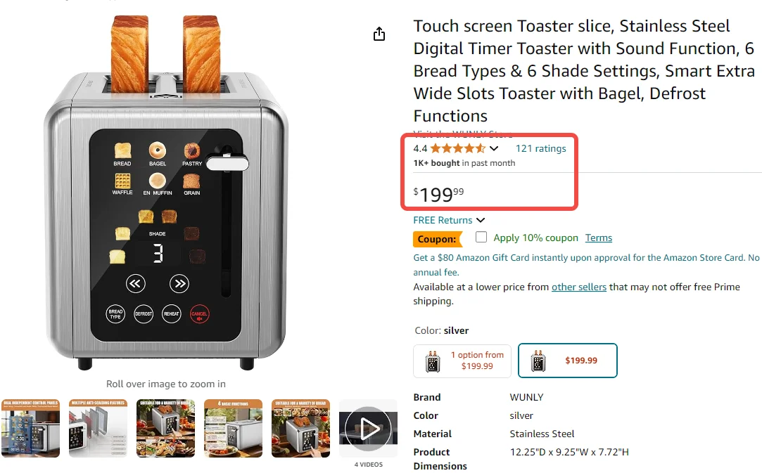 Stainless Steel Digital Timer Toaster With Sound Function 6 Bread Types ...
