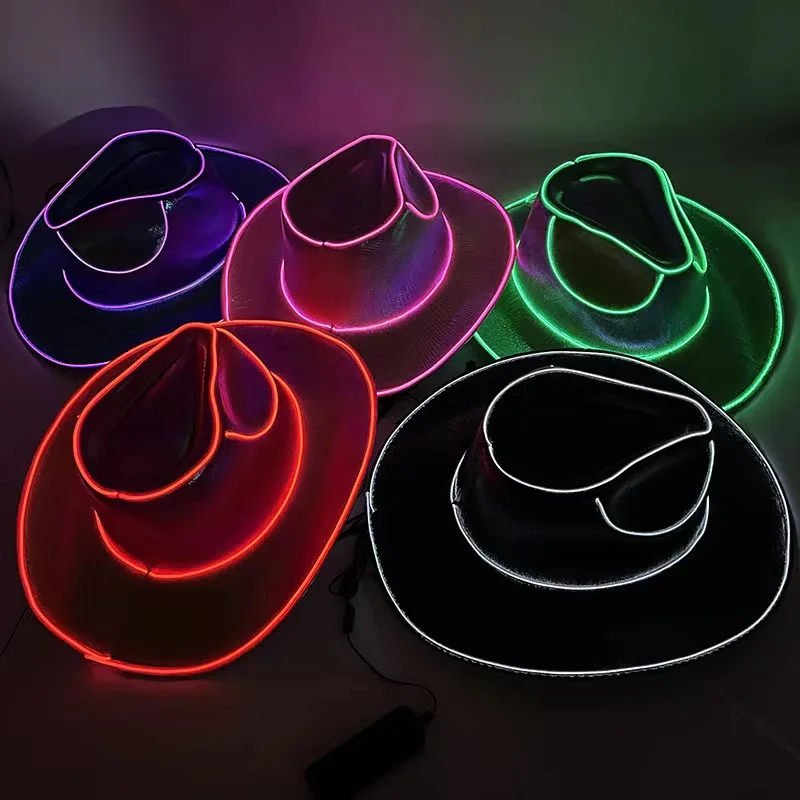 Wholesale Halloween Colorful Neon Party Cowboy Hat LED