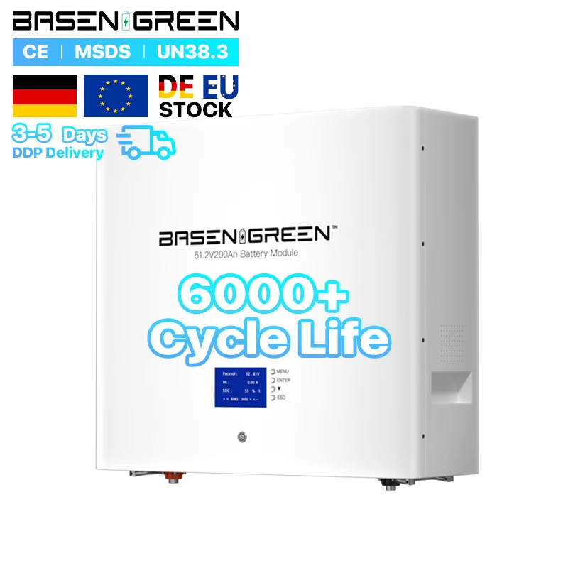 Basen Green Lifepo4 Lithium Battery Wall Mounted 48v 200ah 10kwh Home ...