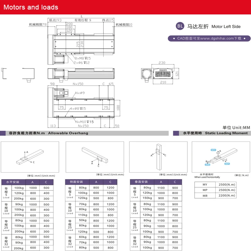 SDM210 Lead Screw Drive Module Stroke 100~2500mm High Precision Silent ...