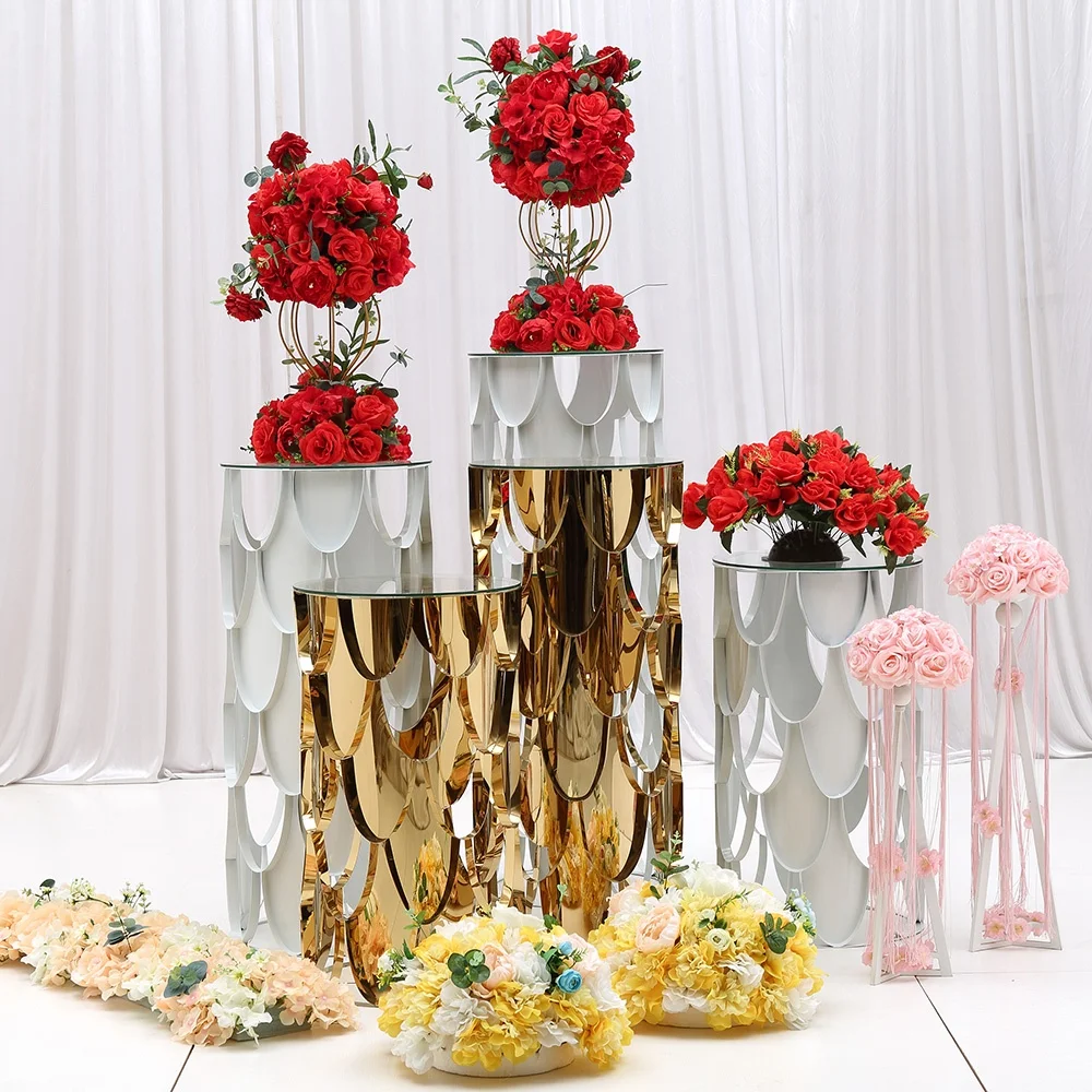 Modern Luxury Stainless Steel Fish Scales Design Plinths Wedding Gold ...