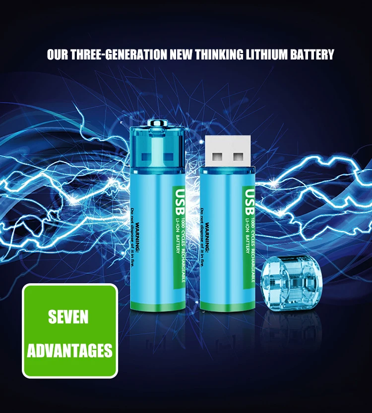 High Out 1.5v Aa Double a Micro Magnetic Usb Rechargeable Li-ion ...