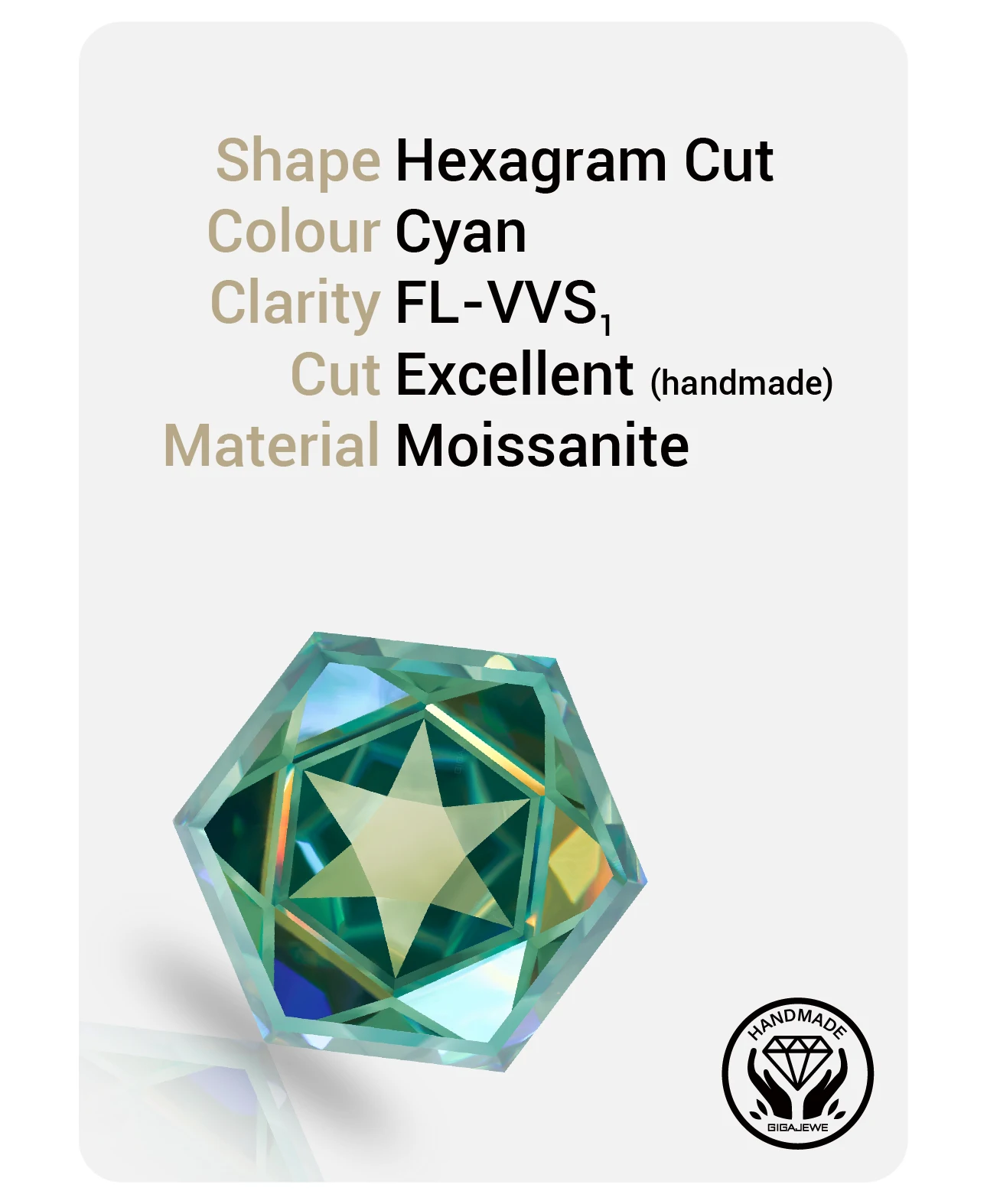 GIGAJEWE Cyan Color Hexagram Cut Moissanite Diamond Synthetic Gemstone ...