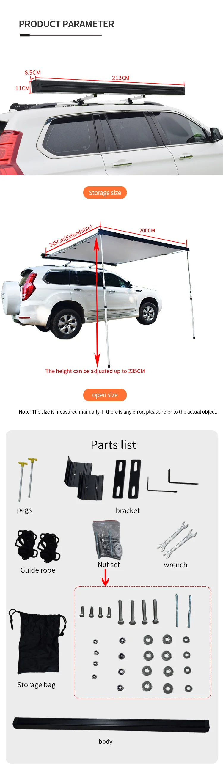 Retractable Heavy Duty Camping Car Accessories 4x4 Offroad Suv Outdoor ...