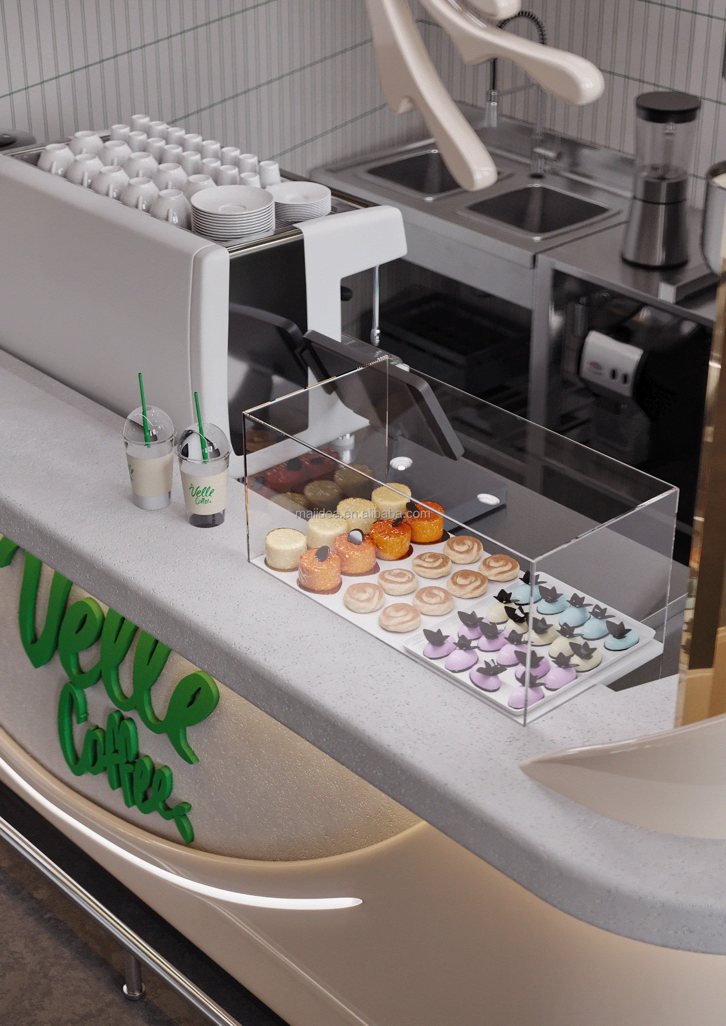 Elegant Coffee Bar Counter Design: Ideal for Mall - based Bubble Tea ...