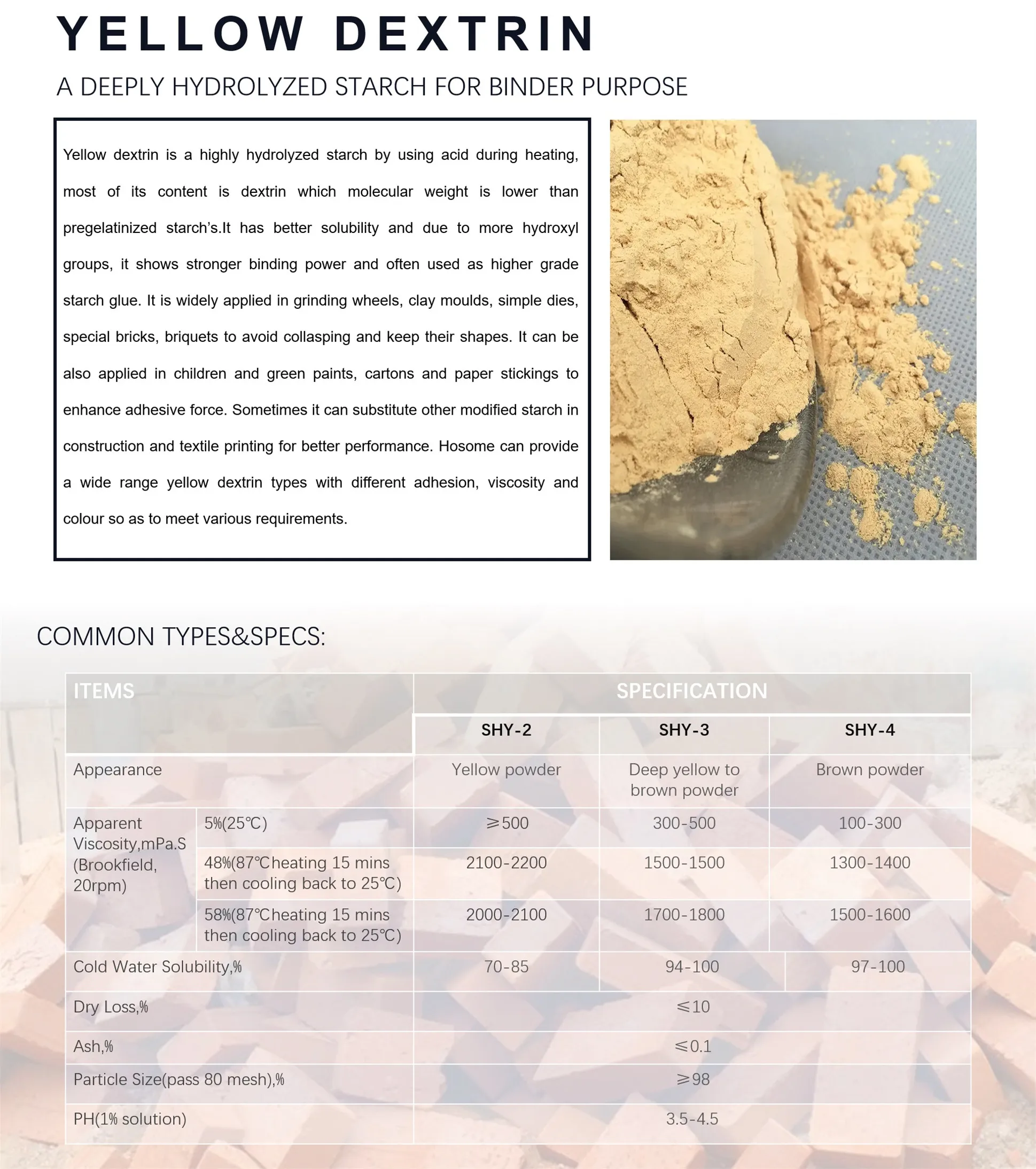 Yellow Dextrin/a Deeply Hydrolyzed Starch for Binder Purpose/grind ...