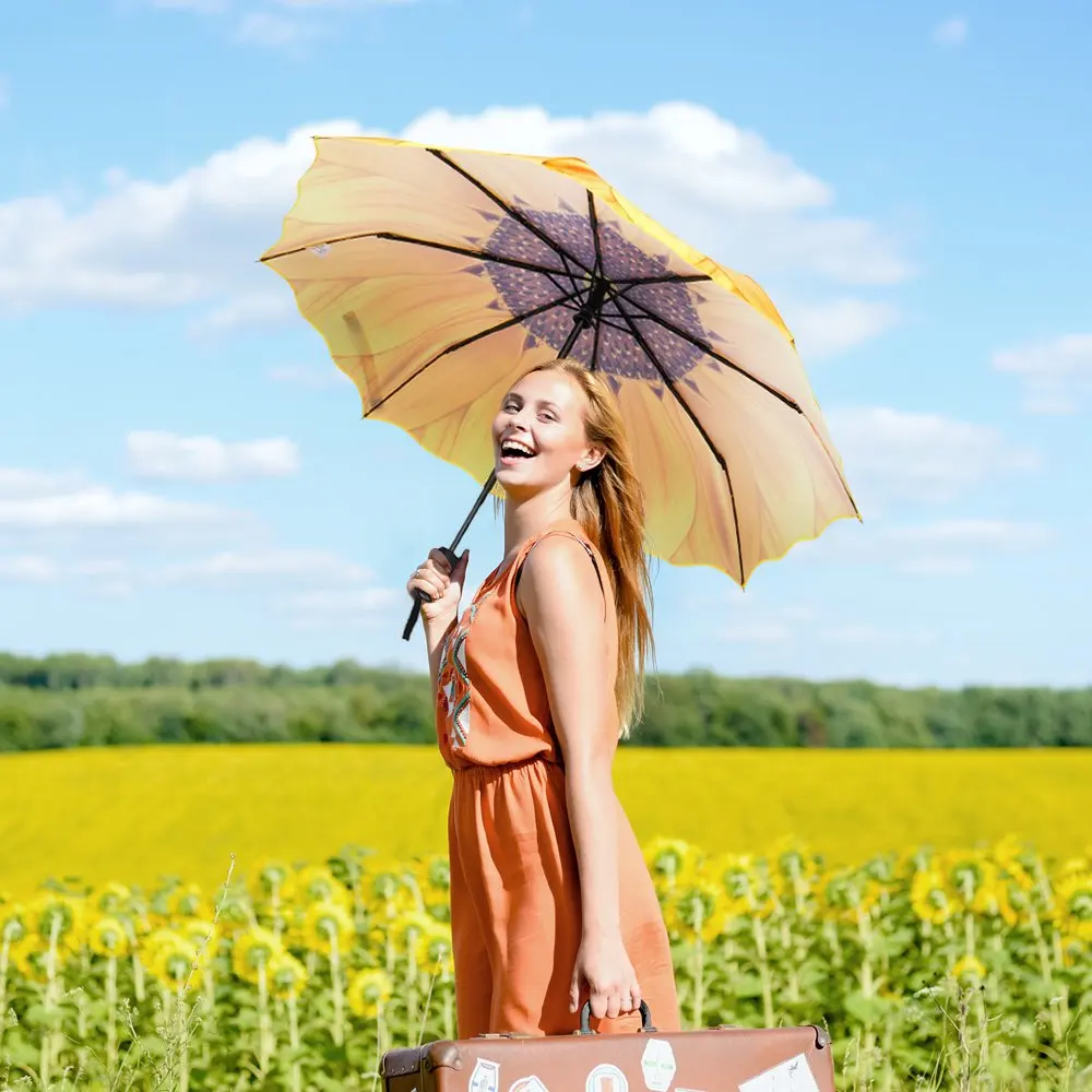 Free Sample Sun Flower Design Foldable Parasol Umbrella