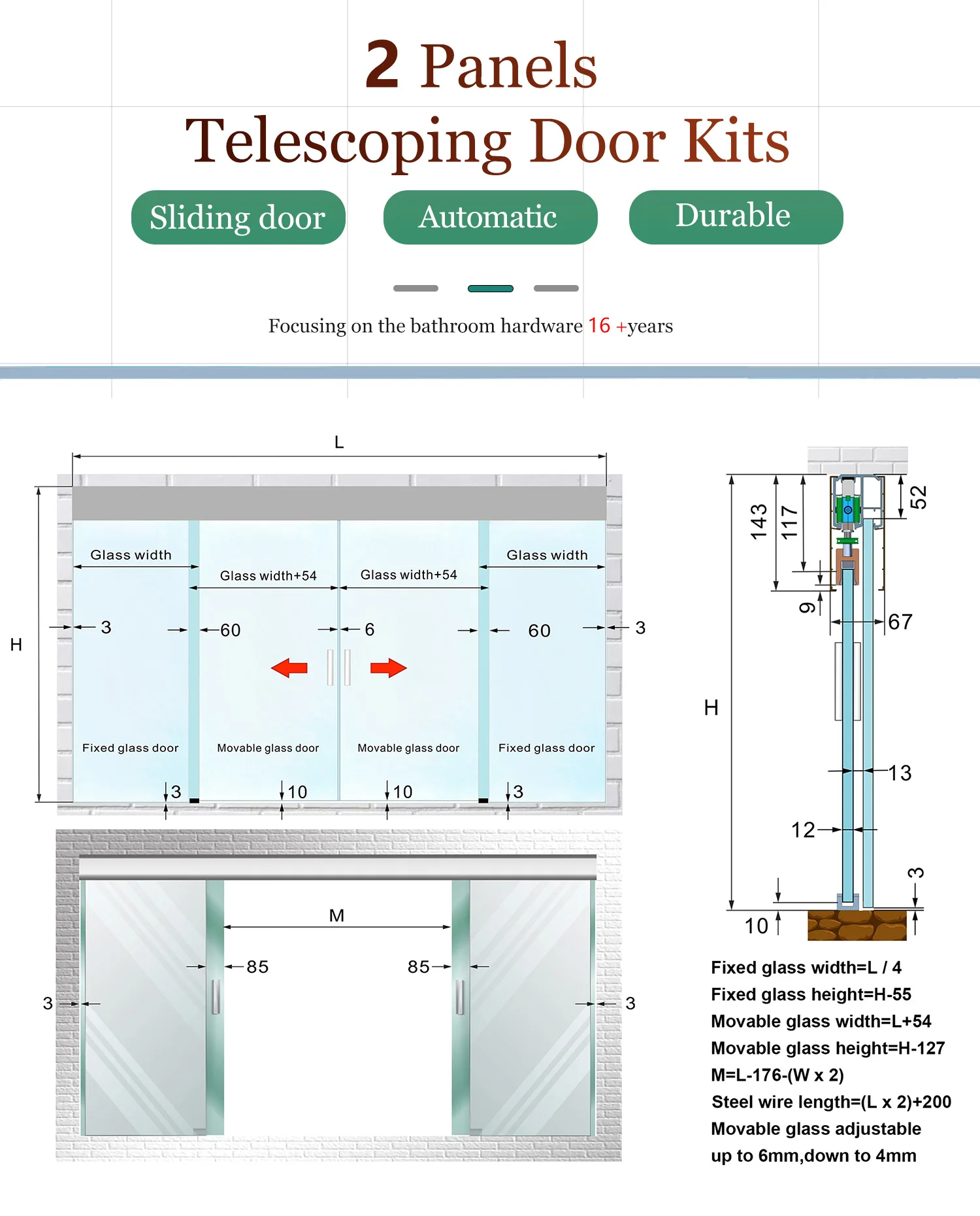 Modern Interior 2 Panel Telescoping Synchronous Frameless Glass ...