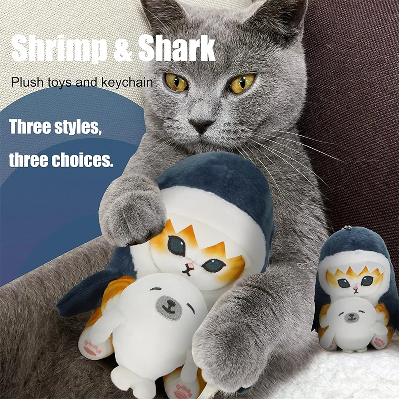Kawaii Shark Cat Plush Toy Stuffed Animal Doll Cat Bag Plush Keychain ...