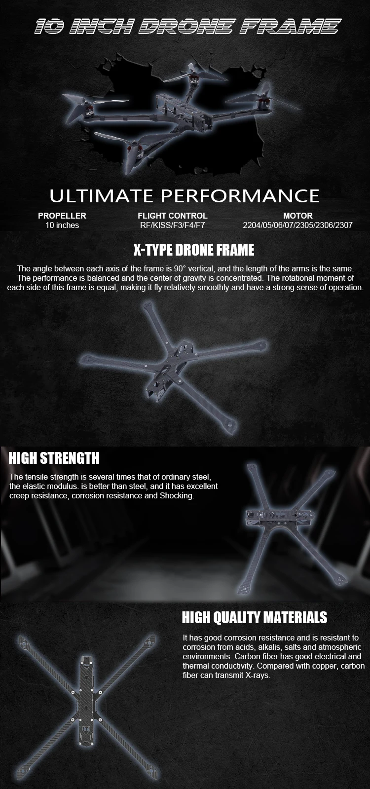 10inch Fpv Drone Frame Quadcopter Drone Frame 7 Inch Carbon Fiber Frame ...