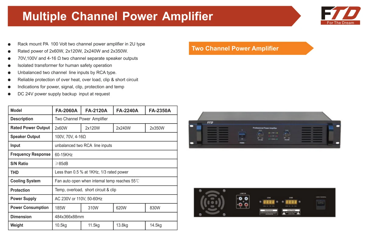 Two Channel 2*60W Power Amplifier Professional pa System Analog ...