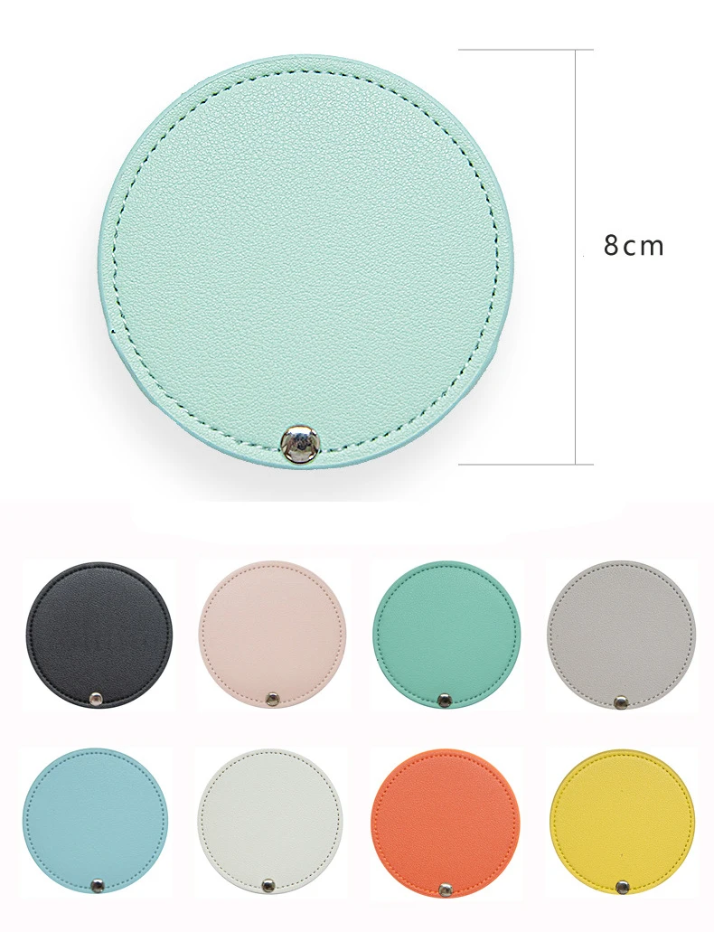 Personalized Round Pu Leather Compact Mirror For Purse - Oem Available