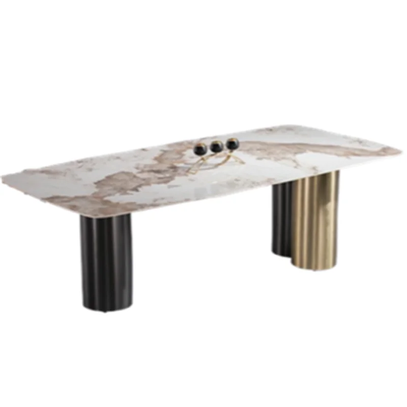 Modern Minimalist Dining Table Black/Gold Two Tone Three Pillars ...