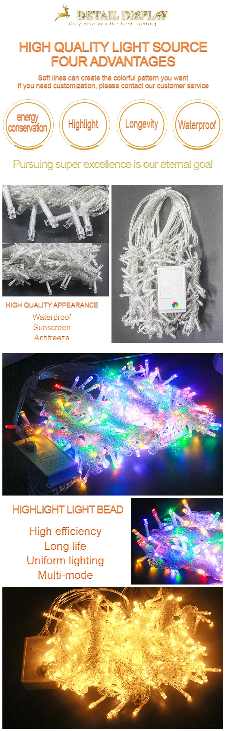 Popular Design Wedding Decoration 110v 220v Colorful Rgb Light String ...
