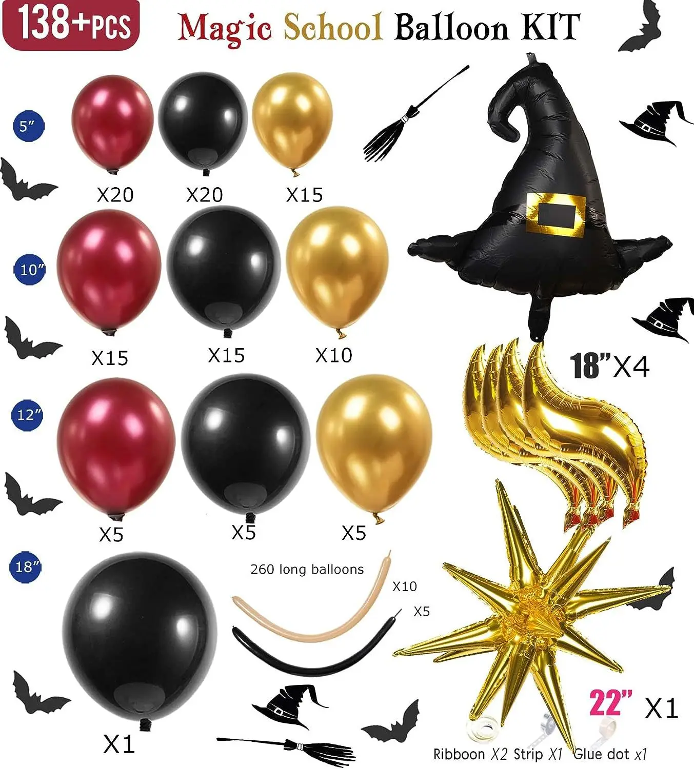 Magical Wizard School Balloon Garland Arch Kit Black Metallic Gold ...