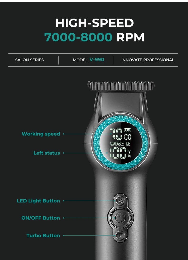 VGR V-990 Barber Cordless Rechargeable Professional Hair Trimmer for Men