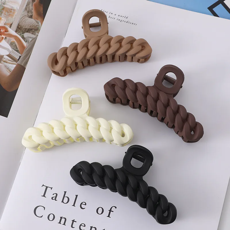 6cm*11cm Beige Mocha Chunky Chain Shape Hair Claw Clips Big Plastic ...