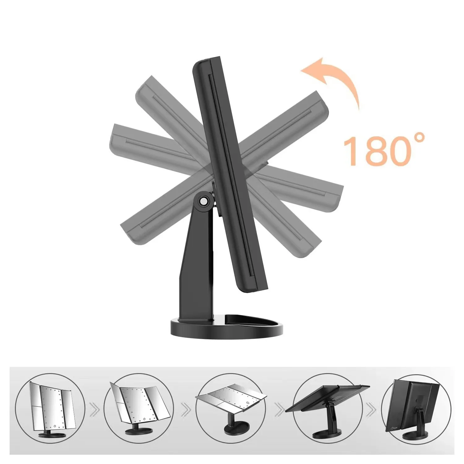 Portable Touch Control Triple Stack Vanity Mirror With LED Lamp ...