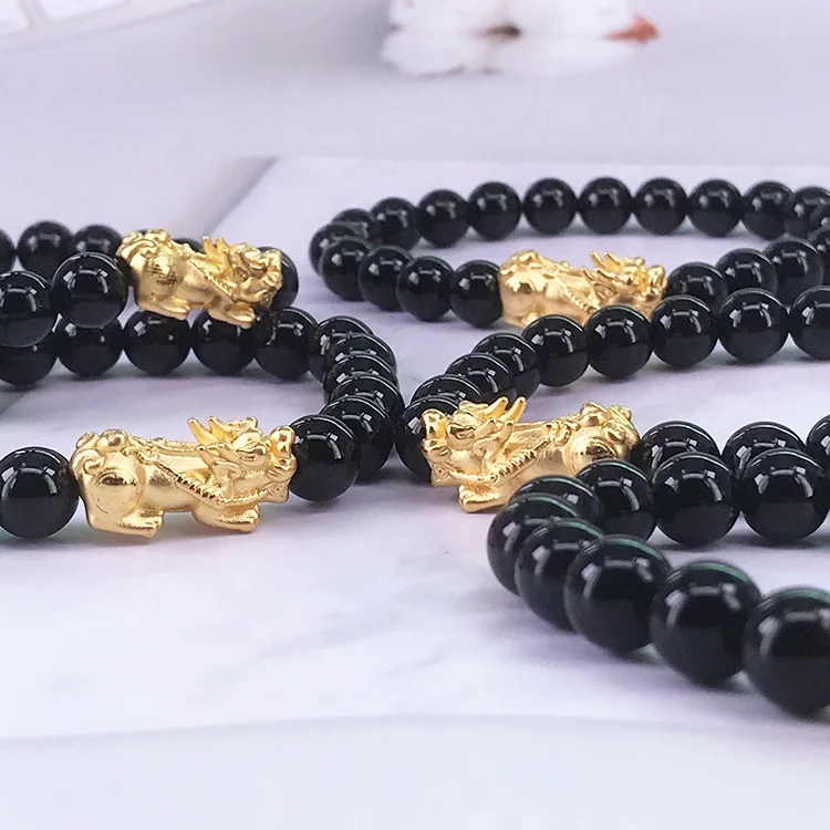 Firstmadam 24k Pure Gold 3d Hard Gold 2g Piyao Pixiu 8mm Beads Lucky ...