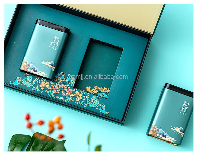 Custom Luxury Green Flip Magnetic Tea Gift Box - Sponge Lined