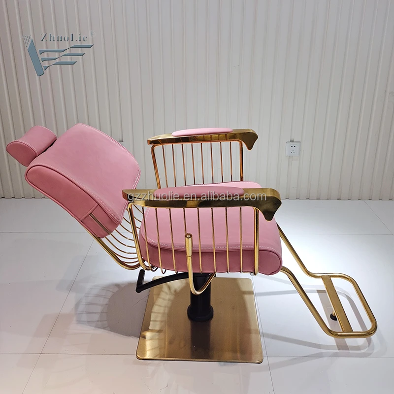 Hair Salon Pink Gold Reclining Hydraulic Adjustable Lift Beauty Salon ...