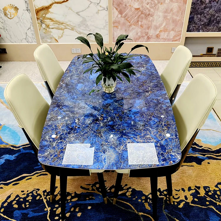 Modern Hotel Dining Room Table Set 6 Seater Luxury Home Furniture Gold ...