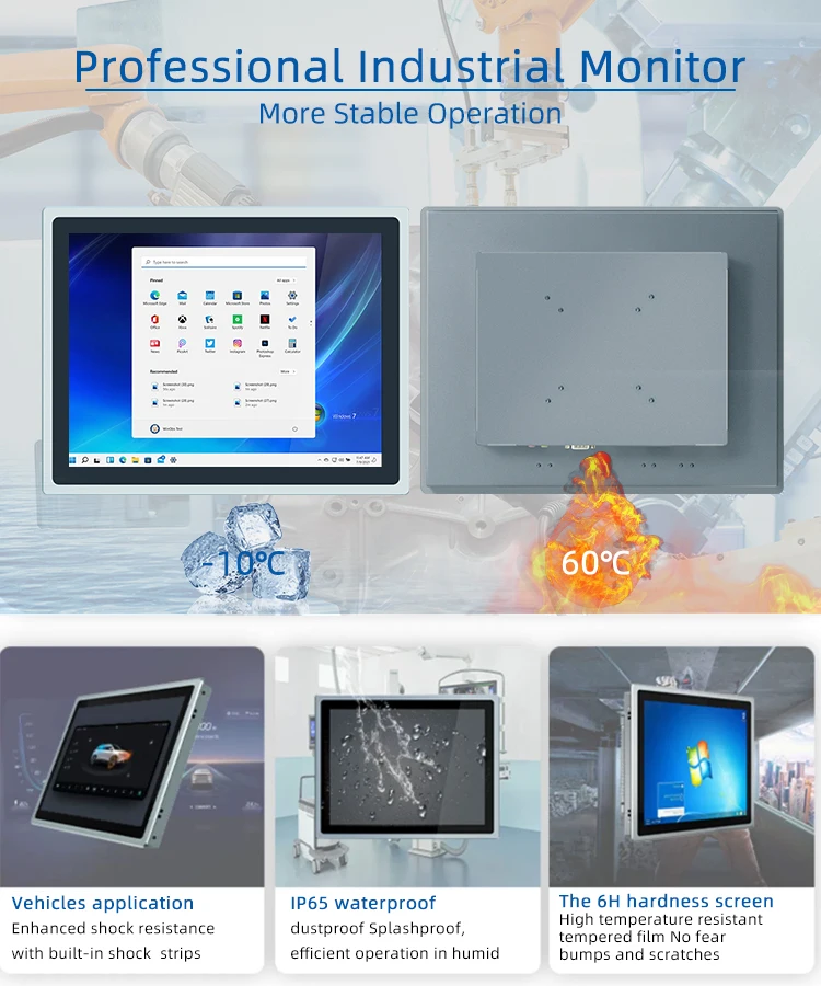 8 Inch to 21.5 Inch LCD Industrial Monitors - IP65 Panel