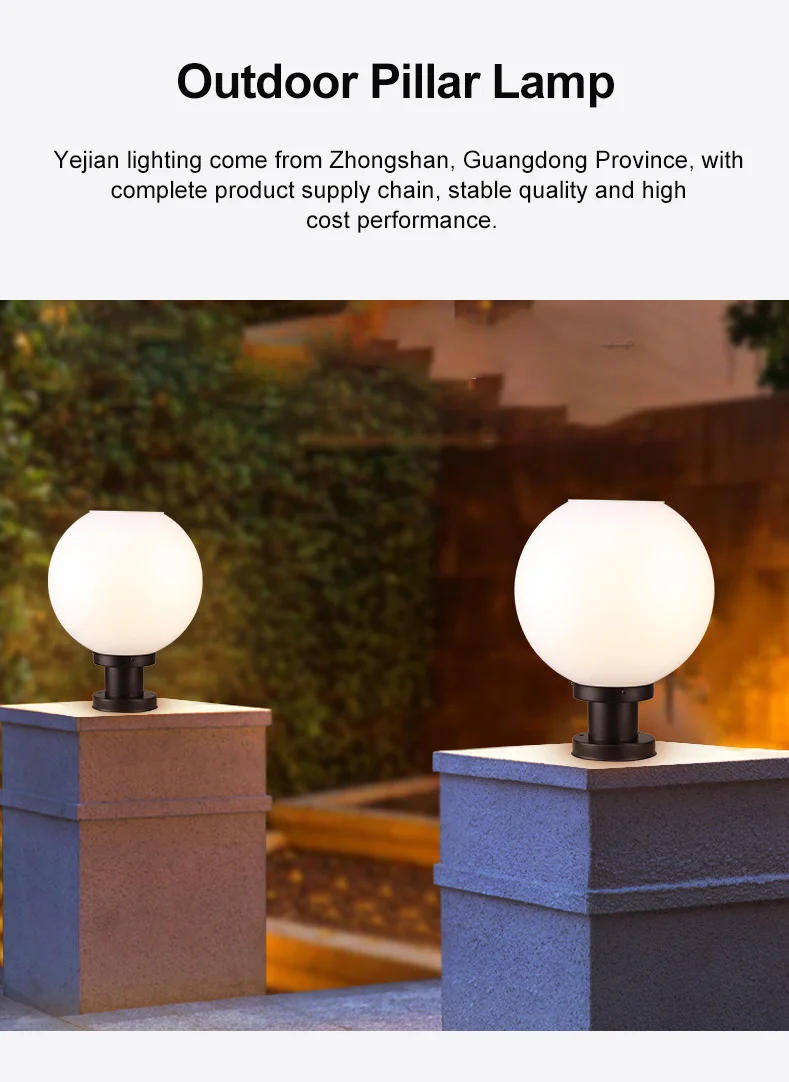 PMMA Ball Solar Pillar Lights Led Gate Light Pillar Outdoor Solar IP65 ...