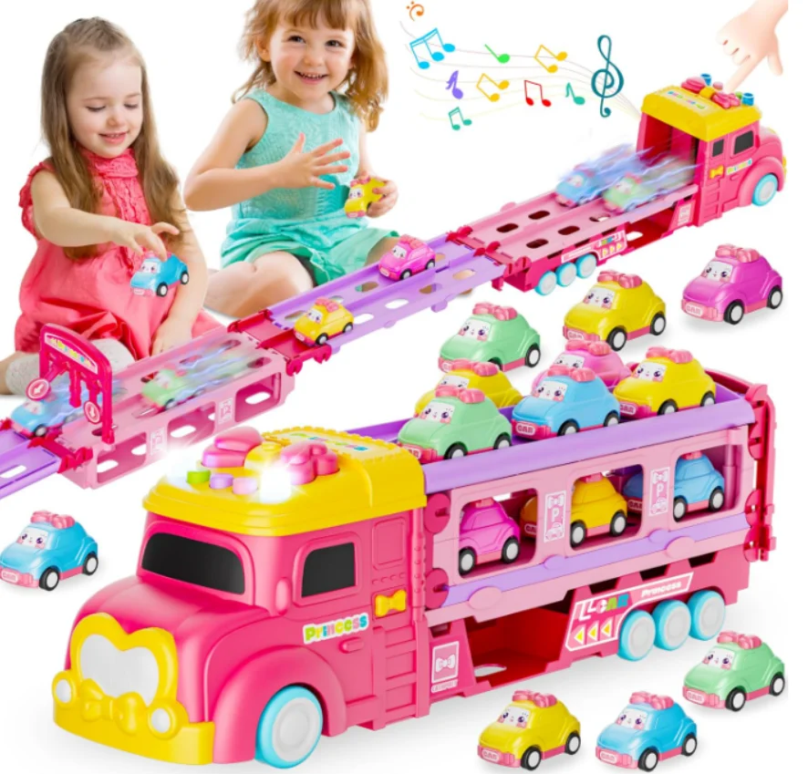 girl Princess pink Transport Truck Car Toys folding Truck and Ejection ...