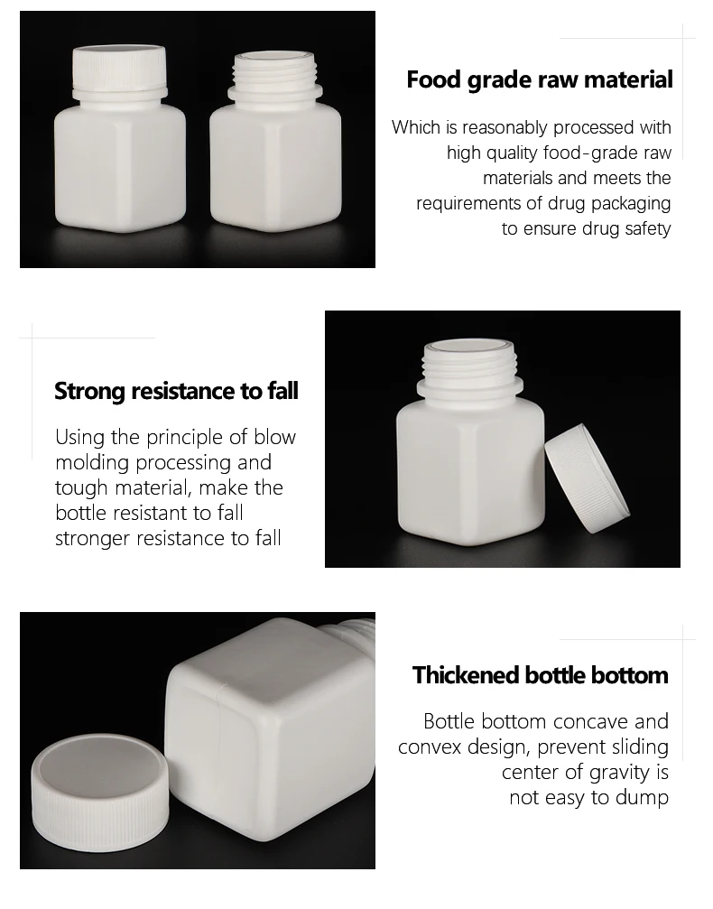 60cc Pill 60ml Square Bottle - Medical Packaging by HUANUO
