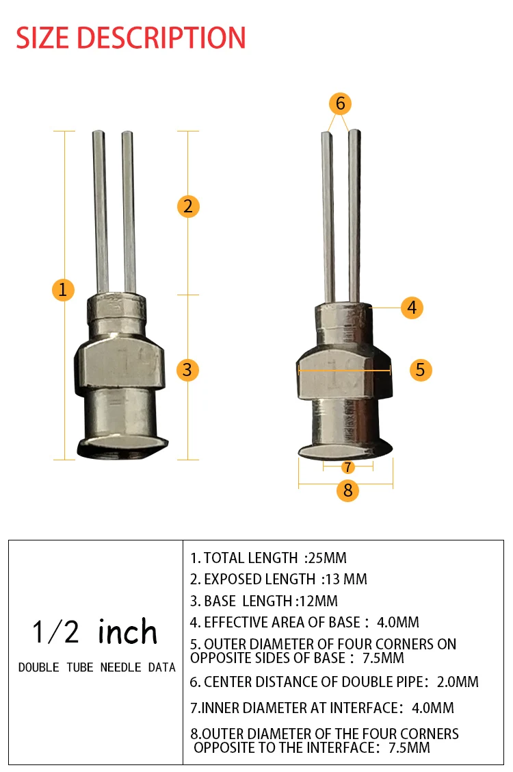 Industrial Precision 1/2 Inch Double-Tubes Needle Tips